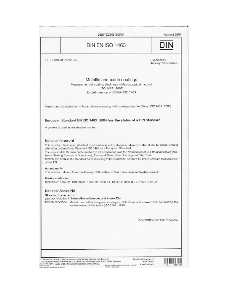 Din en Iso 1463 (Agosto 2004) | PDF