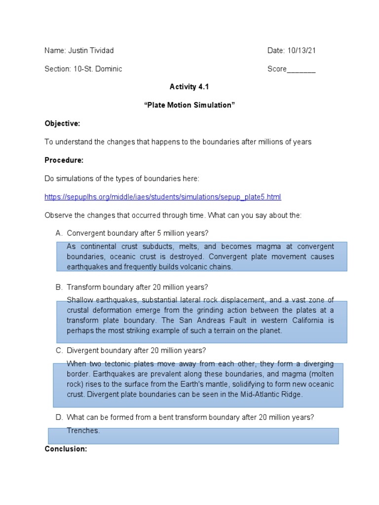 Plate Motion Simulation Overview | PDF | Plate Tectonics | Volcano