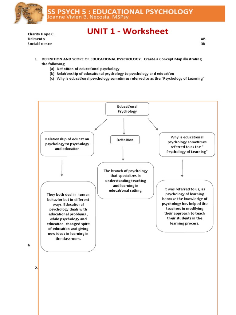UNIT 1 - Worksheet: Ss Psych 5: Educational Psychology | PDF ...