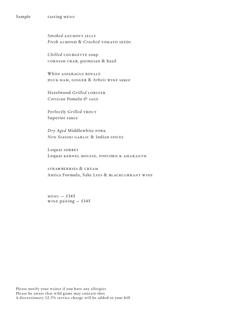 The Clove Club - Tasting Menu | PDF