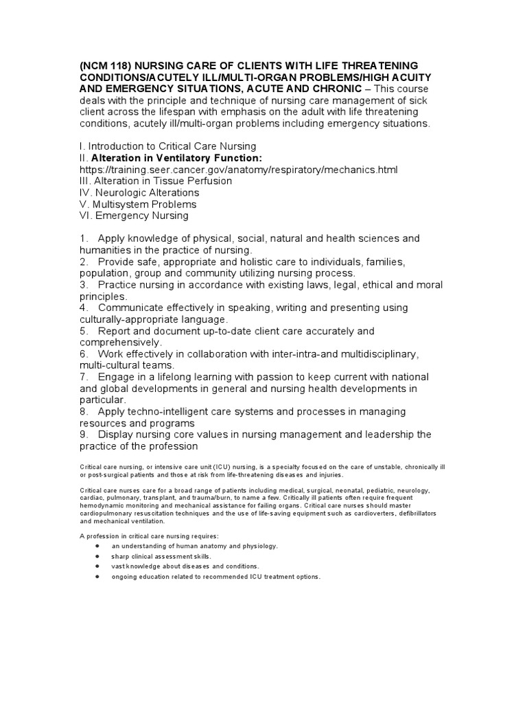 NCM 118 | Download Free PDF | Intensive Care Medicine | Intensive Care Unit