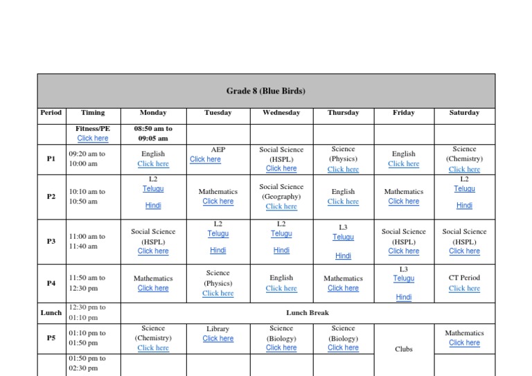 Grade 8 Timetable New | Download Free PDF | Science