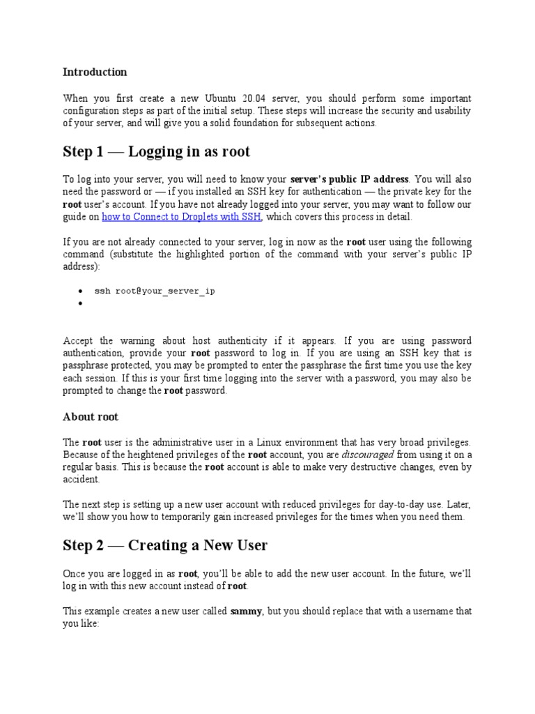 Initial Server Setup With Ubuntu 20.04 | PDF | Superuser | Sudo