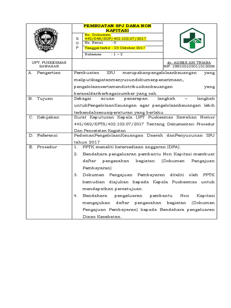 1.2.5 EP 10 SOP Pembuatan SPJ Dana Non KAPITASI | PDF | Pengelolaan ...