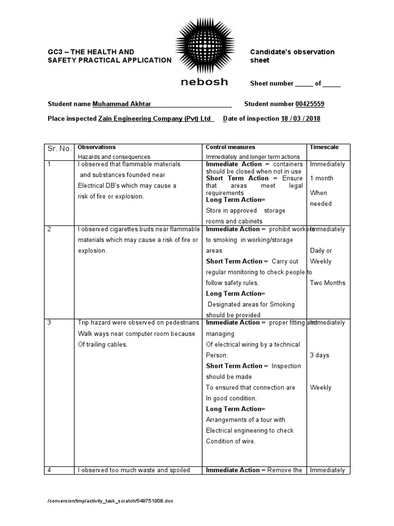 Nebosh Igc 3 Report-1-1 - 1 | PDF | Occupational Safety And Health ...