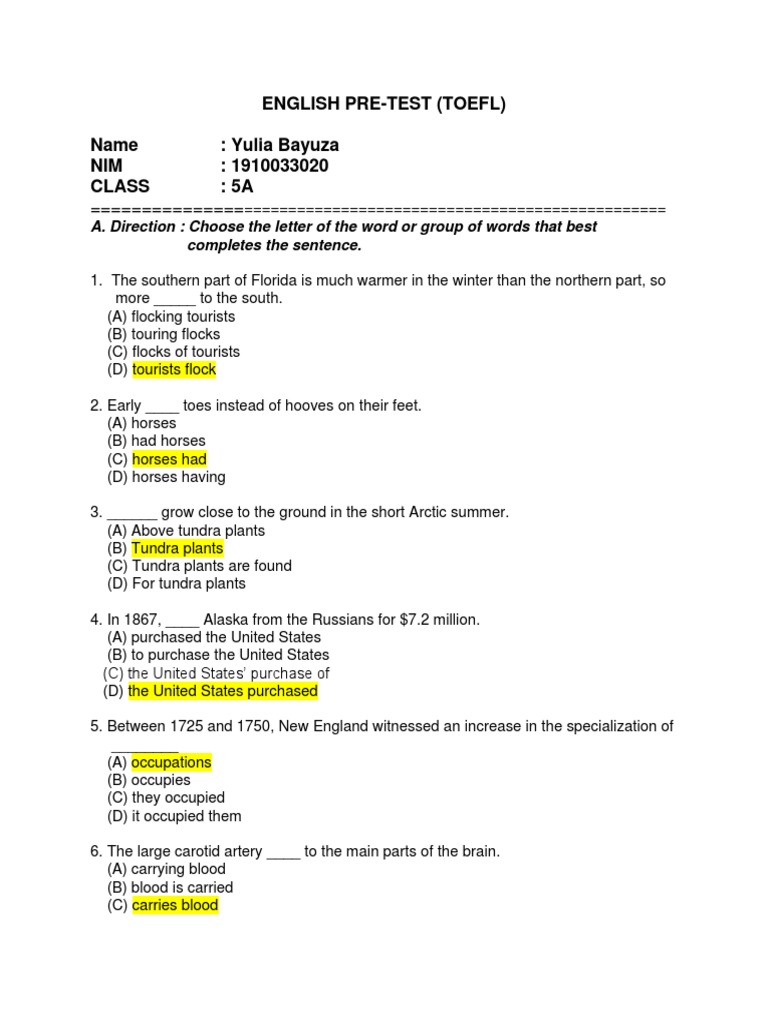 Toefl Pre Test | PDF | Celts | Rattlesnake