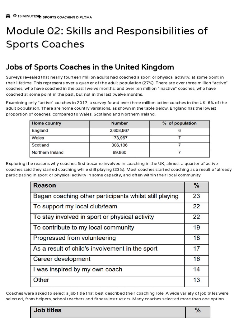 UK Sports Coaching Roles and Responsibilities | PDF | Volunteering | Sports