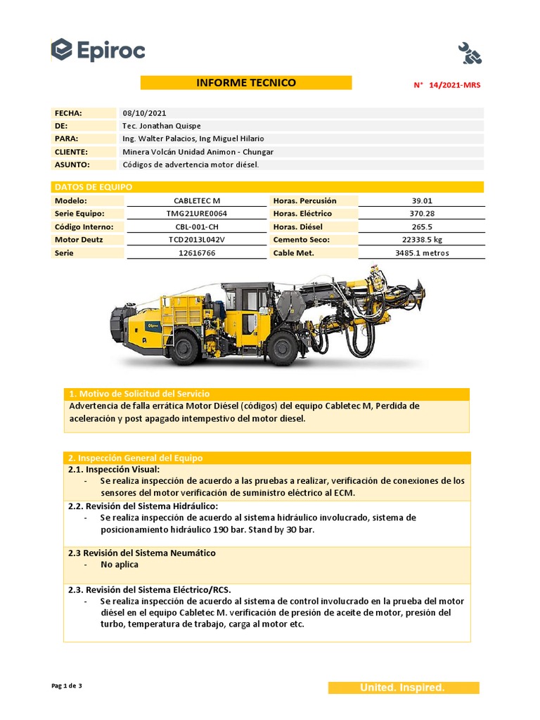 Informe Epiroc 14 Chungar | PDF