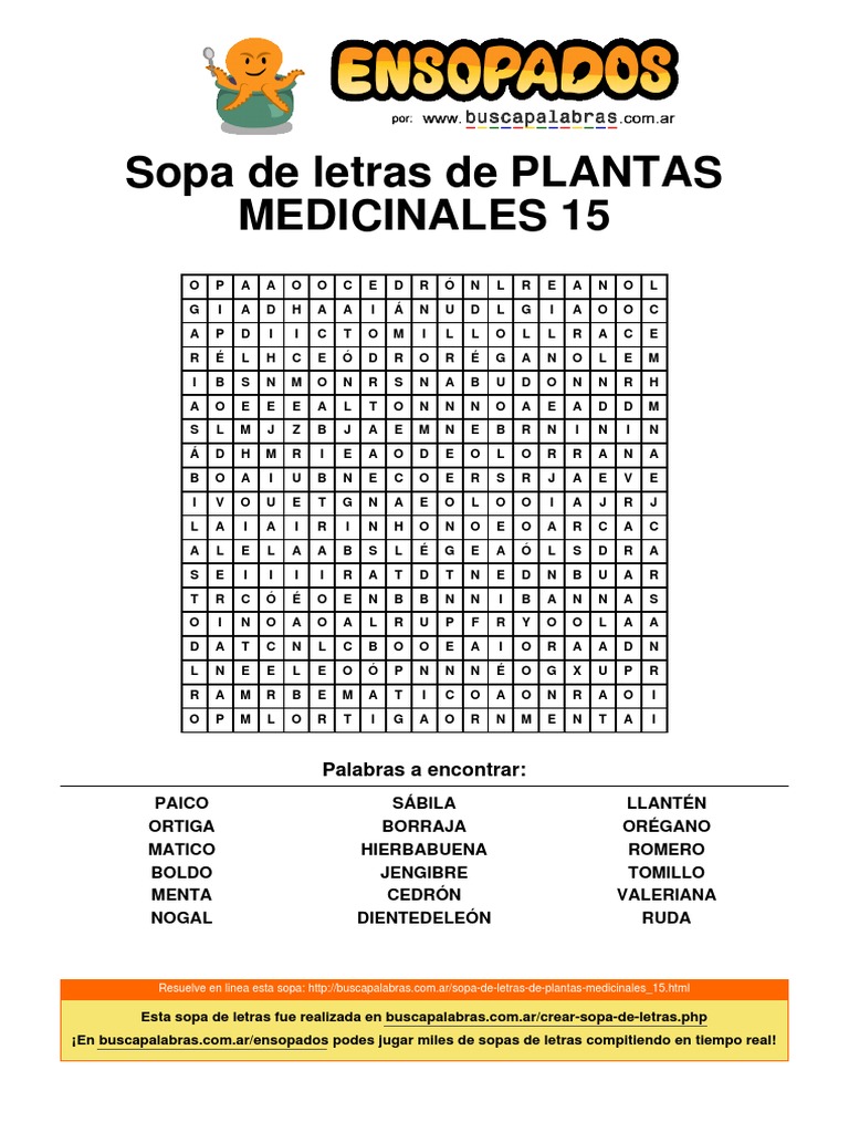 Sopa De Letras De Plantas Medicinales 15 Pdf