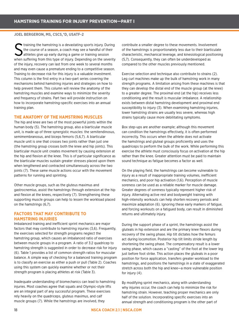 Bergeron 2017 NSCA Hamstring Prehab | PDF | Anatomical Terms Of Motion ...