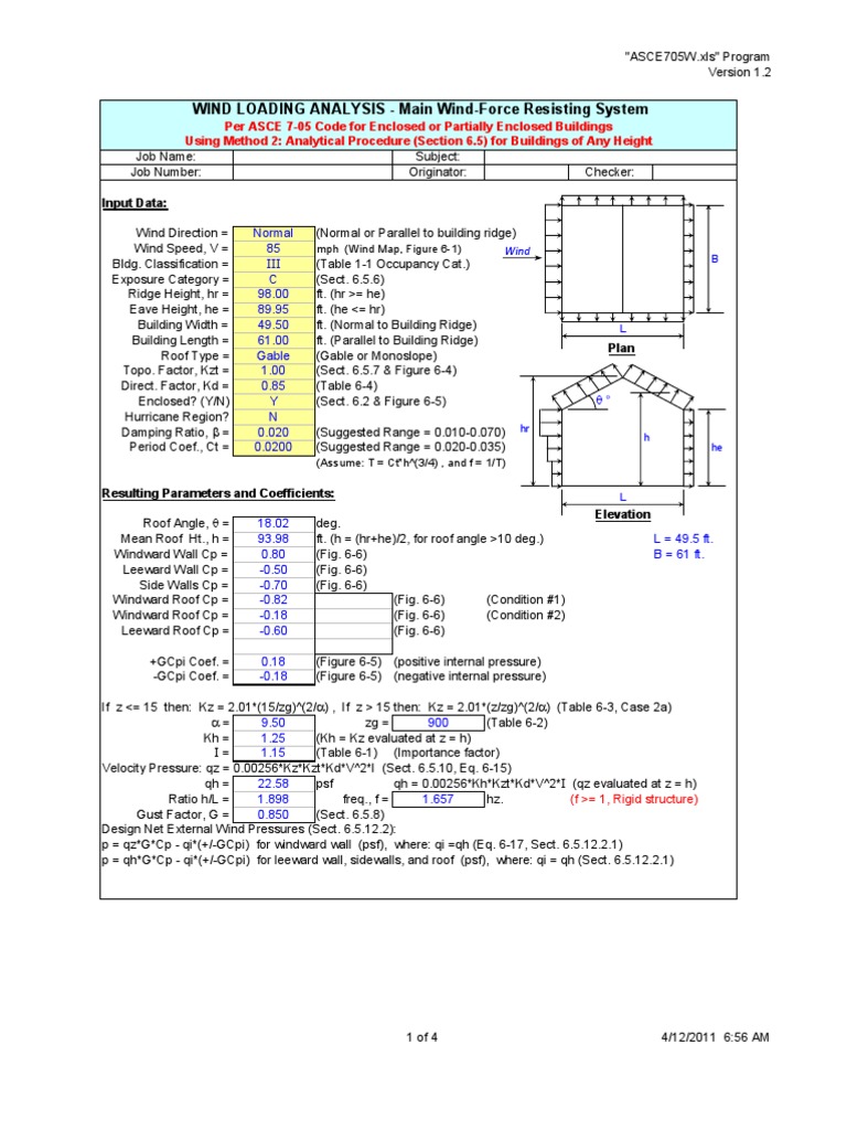 Wind Loading Analysis of an Enclosed Gable Roof Building Using the ASCE ...