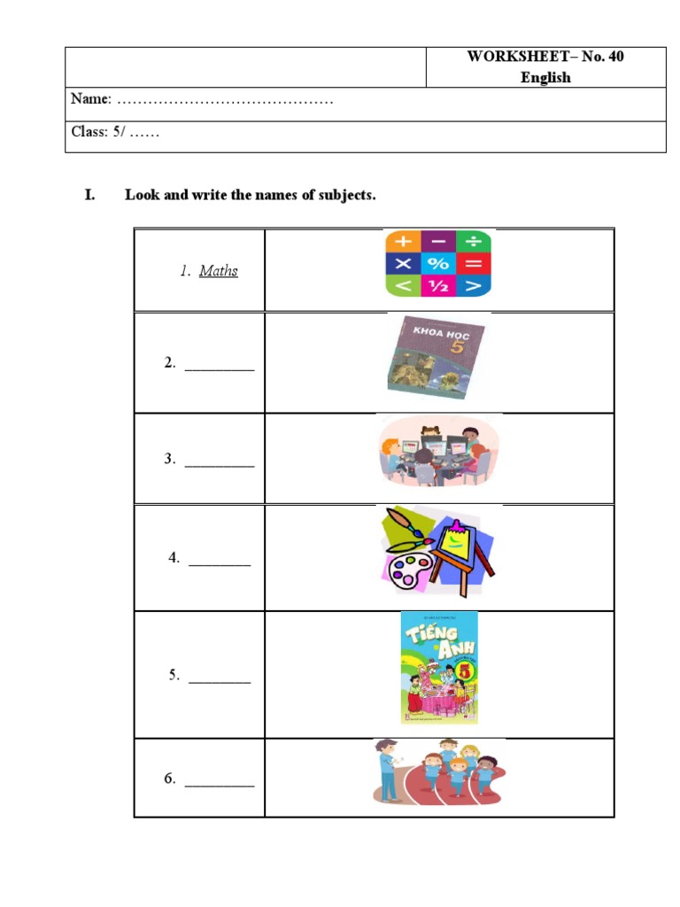 Name: Class: 5/ : Worksheet - No. 40 English | PDF | Language Arts ...