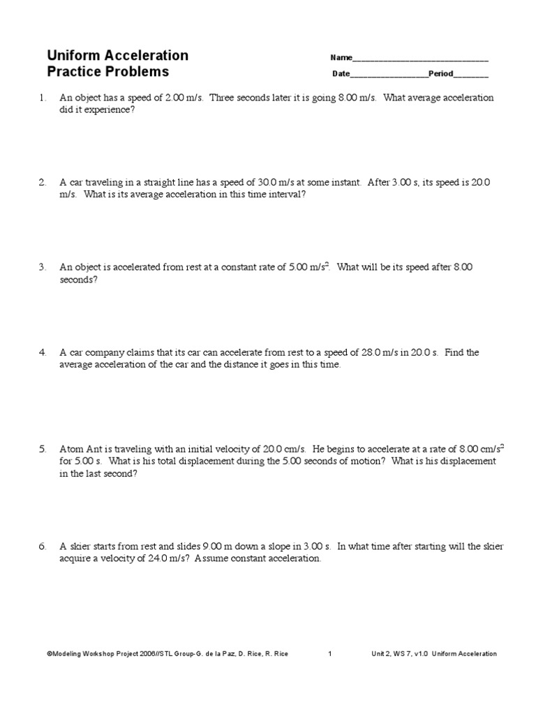 Accerleration Practice Problems | PDF | Acceleration | Velocity