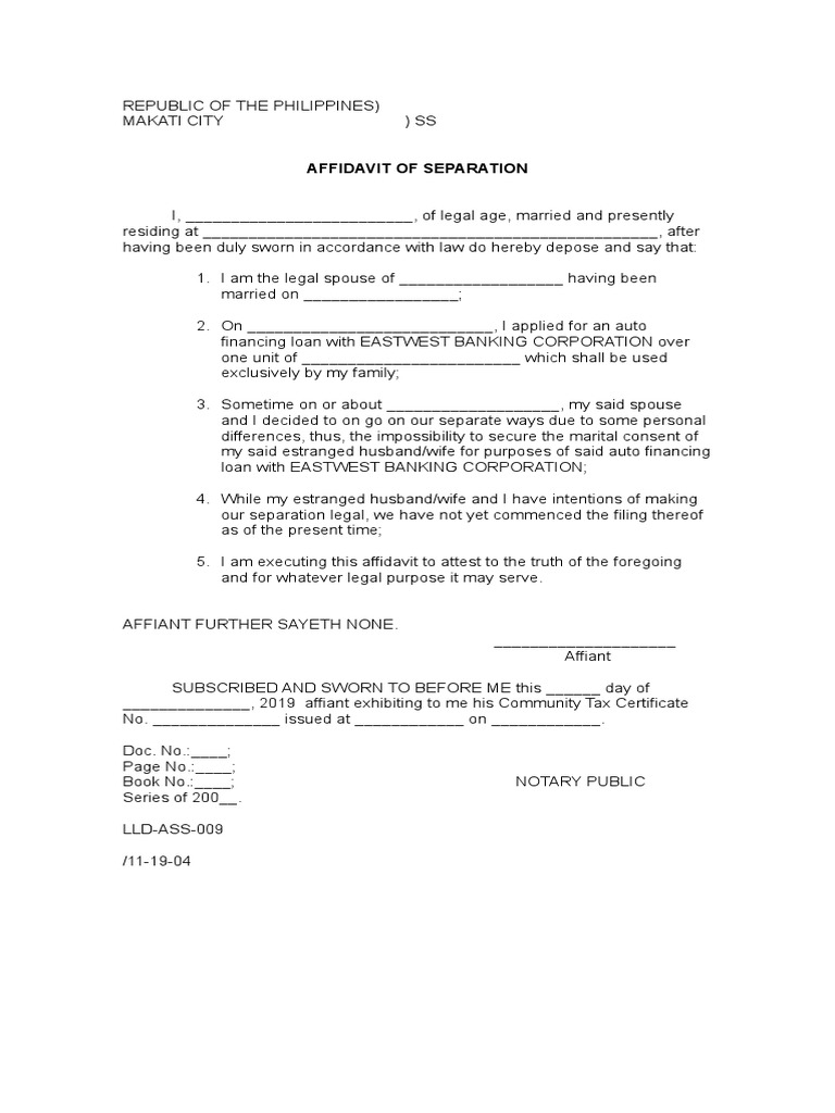 Affidavit of Separation | PDF