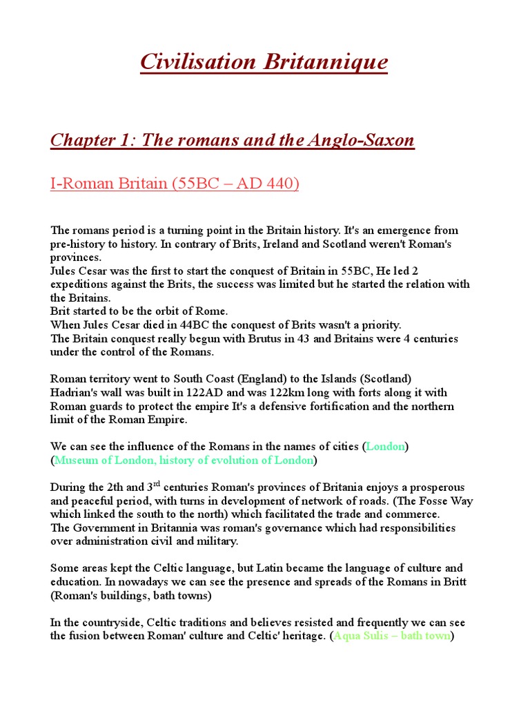 Civilisation Britannique: Chapter 1: The Romans and The Anglo-Saxon | PDF | Anglo Saxons | Danelaw