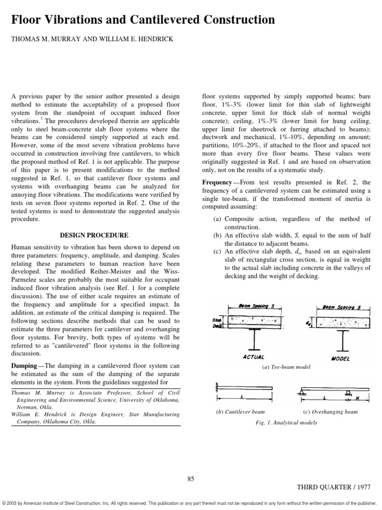 Floor Vibrations and Cantilevered Construction: Frequency - From Test ...