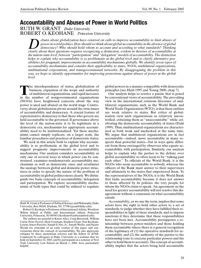 Accountability and Abuses of Power in World Politics | PDF ...