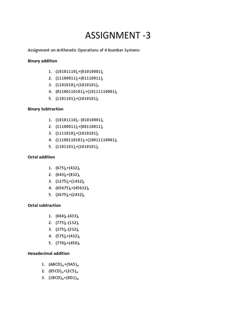 Assignment - 3: Binary Addition | PDF