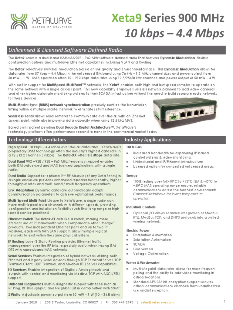 Xeta9 900MHz DataSheet | PDF | Computer Network | Radio