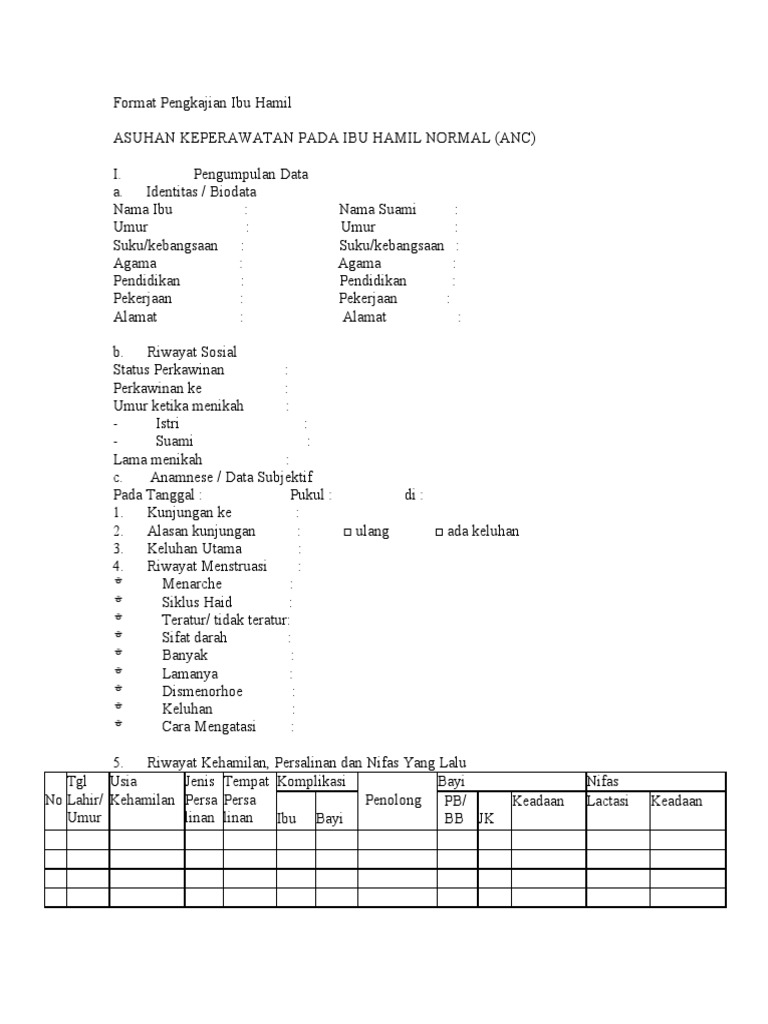 Format Pengkajian Ibu Hamil Normal | PDF | Kesehatan Holistik