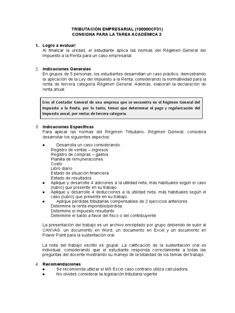 GC CF31 TA3Consigna 21C1M | PDF | Impuestos | Impuesto sobre la renta