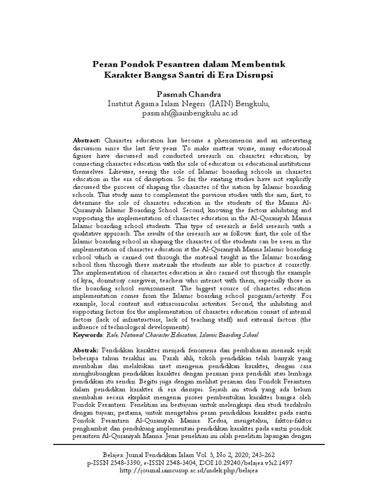 Peran Pondok Pesantren Dalam Membentuk Karakter Ba | PDF | Indonesia ...