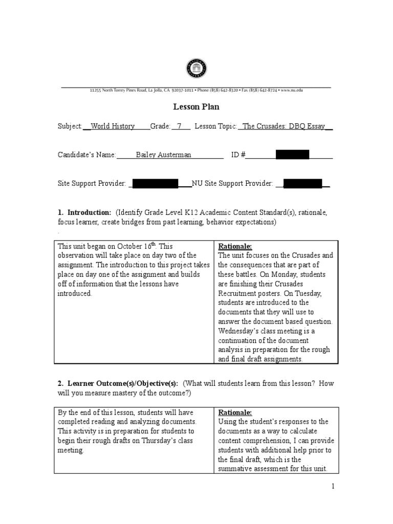 Lesson Plan: 1. Introduction: (Identify Grade Level K12 Academic ...