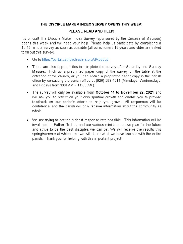 The Disciple Maker Index Survey Opens This Week | PDF | Wellness
