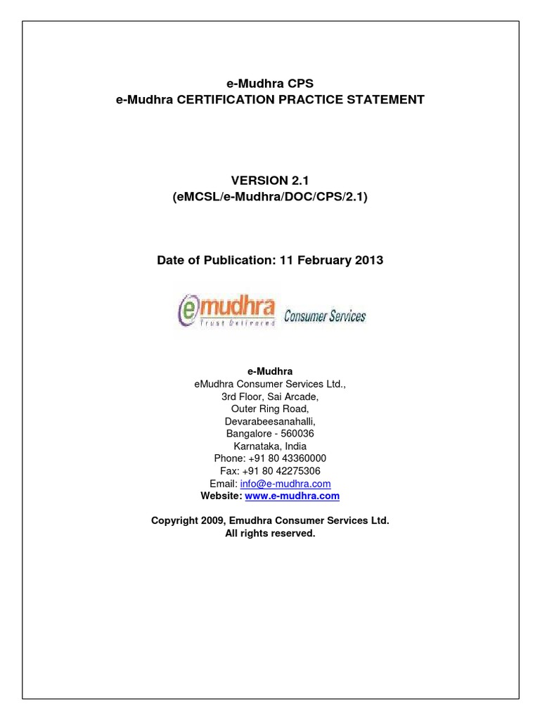 Emudhra CPS v2.1 | PDF | Public Key Certificate | Public Key Cryptography