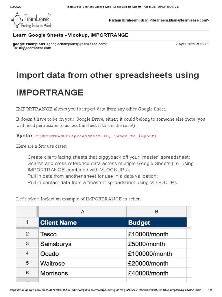 Vlookup, Importrange Formulas | PDF | Spreadsheet | Information Technology