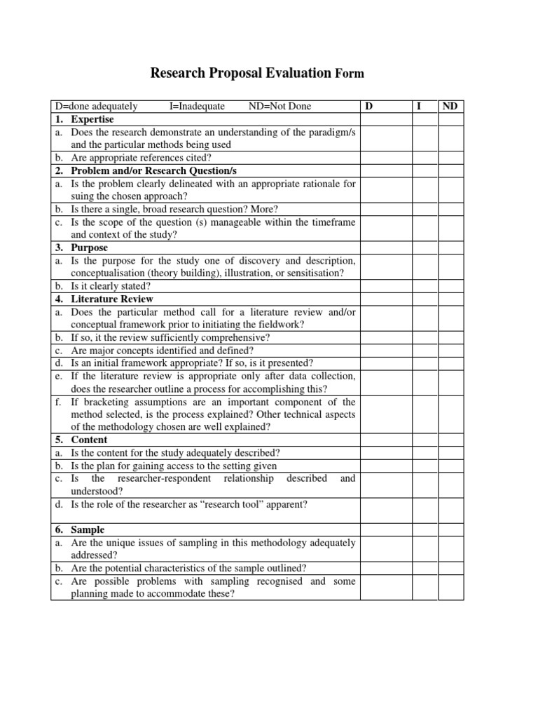 Research Proposal Evaluation Form | PDF | Methodology | Cognition