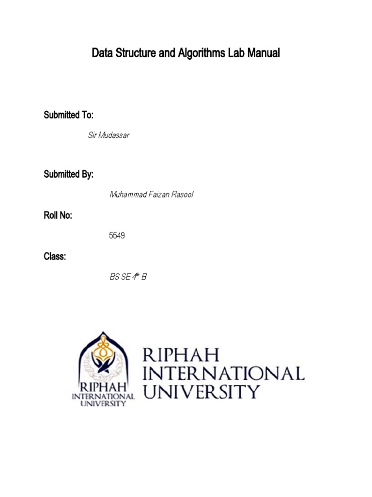 Data Structure And Algorithms Lab Manual Submitted To Pdf Software