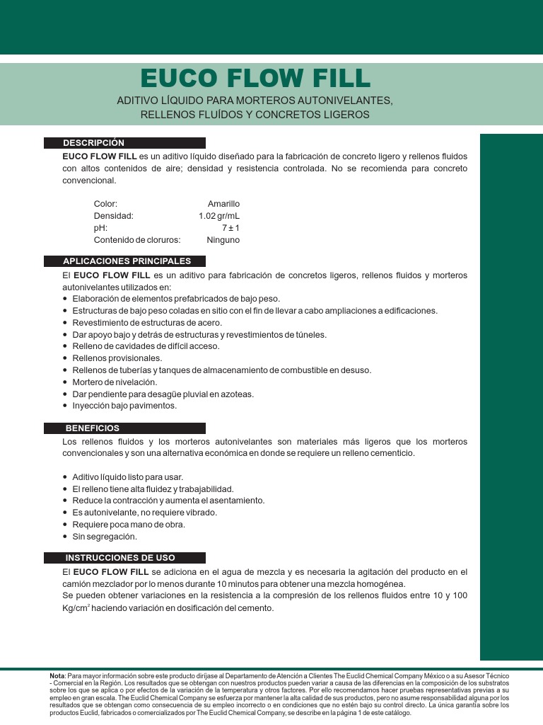 Euco Flow Fill | PDF | Hormigón | Cemento