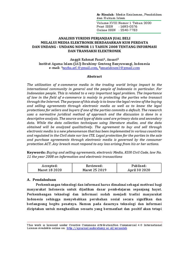 Dan Hukum Islam Volume XVIII Nomor 1 Tahun 2020 Print ISSN: 1693-0576 Online ISSN: 2540-7783 ...