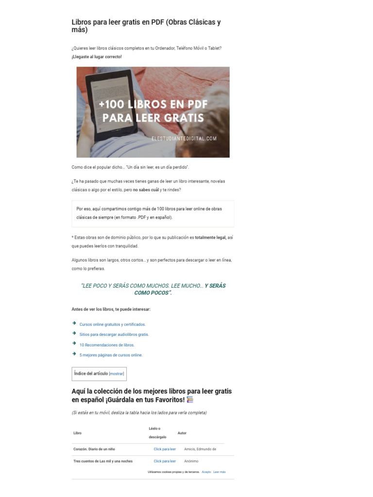 +100 Libros para Leer Gratis en PDF (Obras Clásicas y Más) | PDF ...