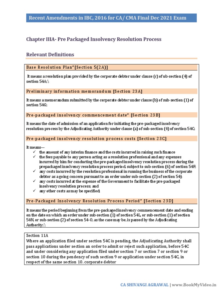 IBC Amendments For Dec 2021 Exam | PDF | Bankruptcy | Corporations