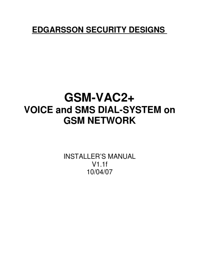 Gsm Vac2 Installers Manual Pdf Subscriber Identity Module Text