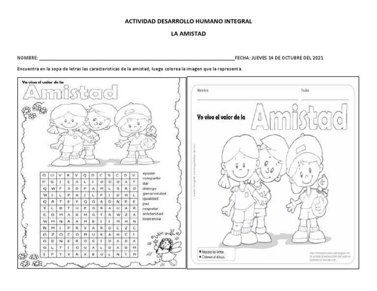 Actividades sobre la Amistad Infantil | PDF