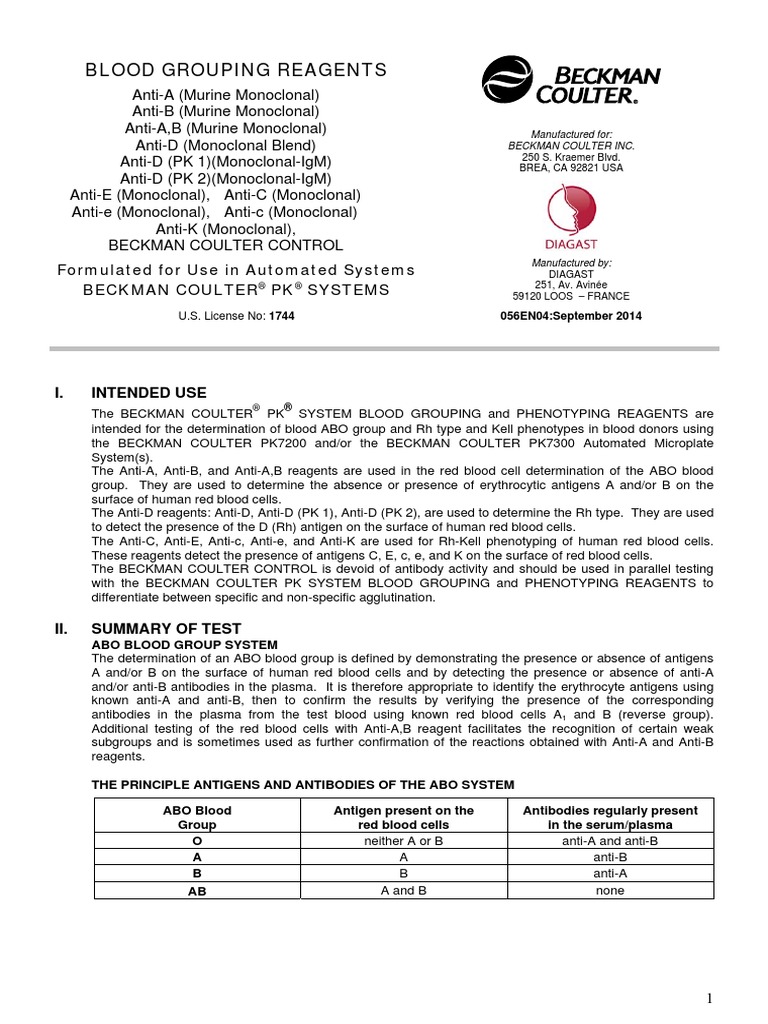 Blood Grouping Reagents: Formulated For Use in Automated Systems ...