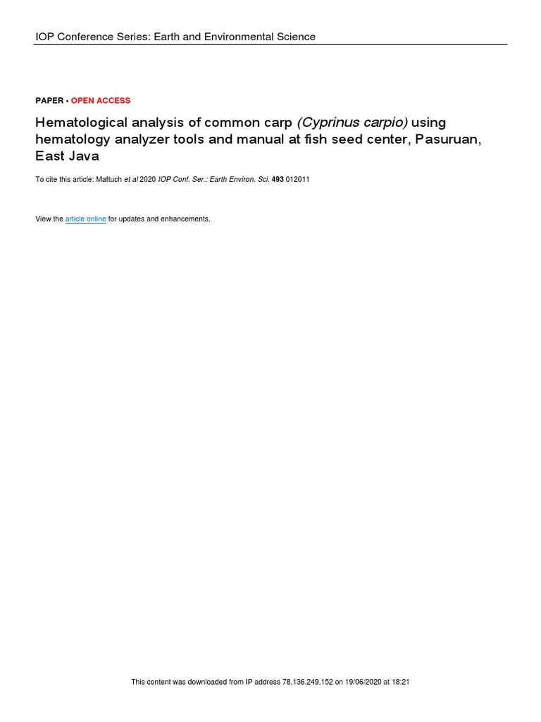 Hematological Analysis of Common Carp Cyprinus Car | PDF | White Blood ...