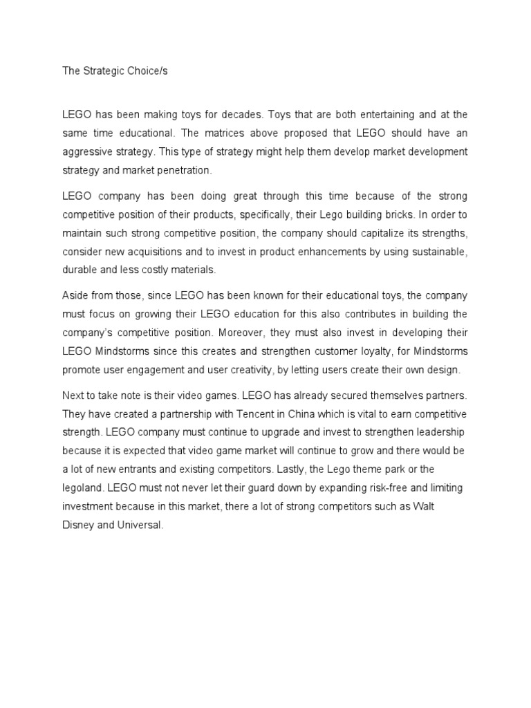 The Strategic Choice - Lego | PDF