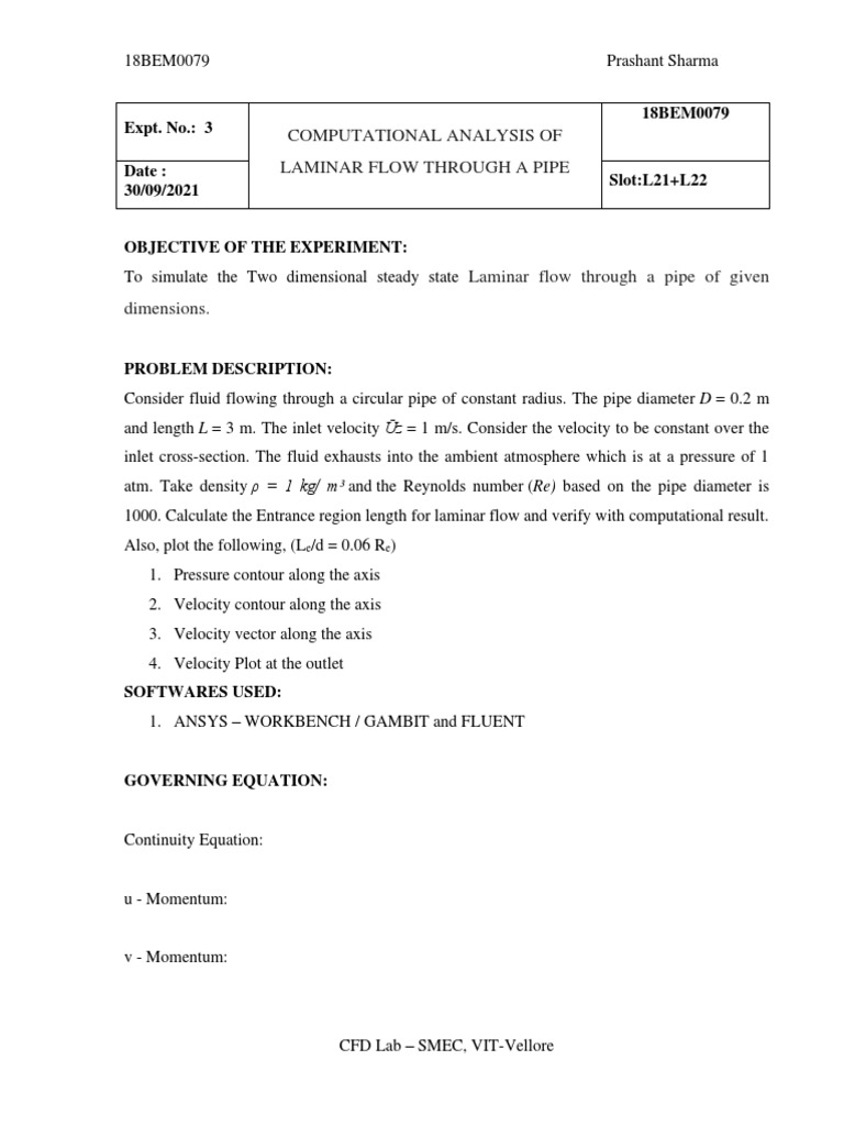 Ex-3-Computational Analysis of Laminar Flow Through A Pipe | PDF ...