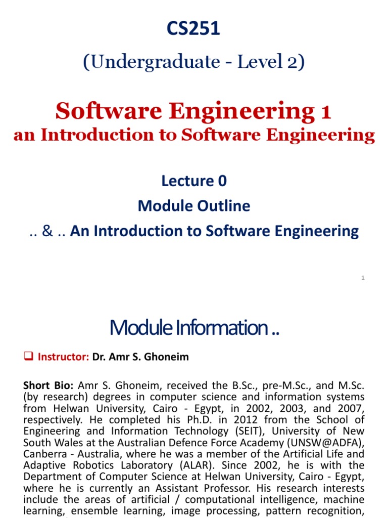 CS251 Intro. To SE (0) Module Outline - An Intro. To SE | PDF | Use ...
