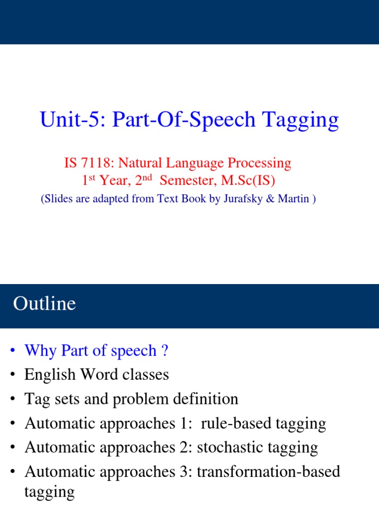 IS 7118 Unit-5 POS Tagging | PDF | Part Of Speech | Verb