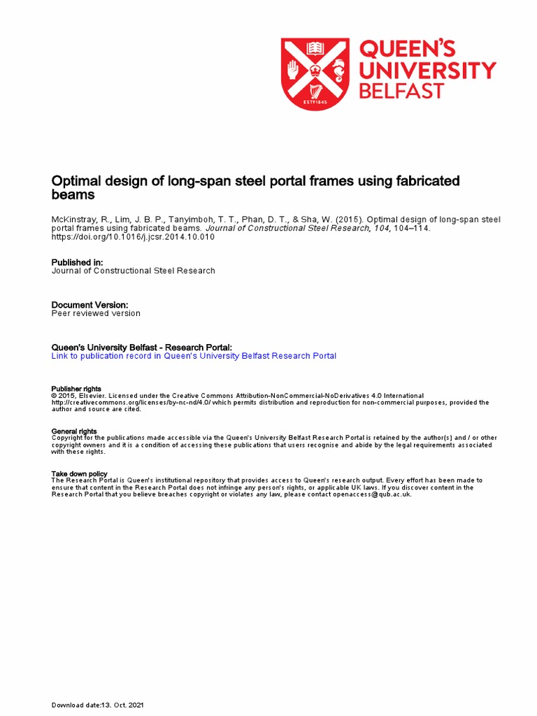 Optimal Design of Long-Span Steel Portal Frames Using Fabricated Beams ...