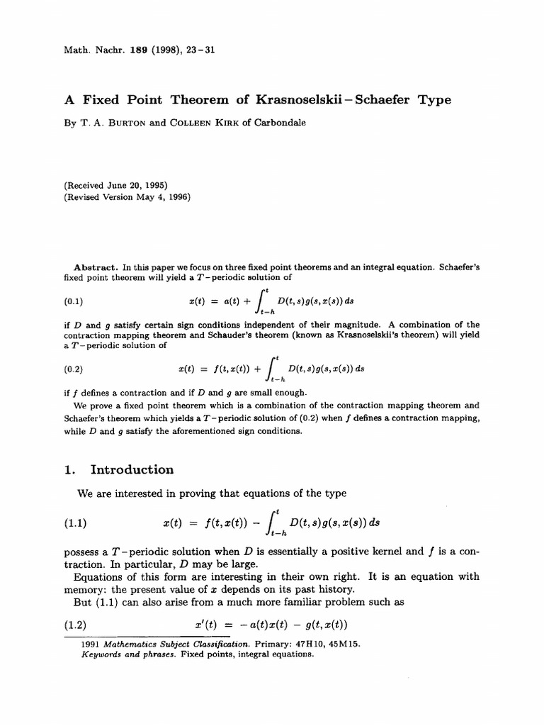 A Fixed Point Theorem of Krasnoselskii - Schaefer Type | PDF | Mathematical Relations | Compact ...