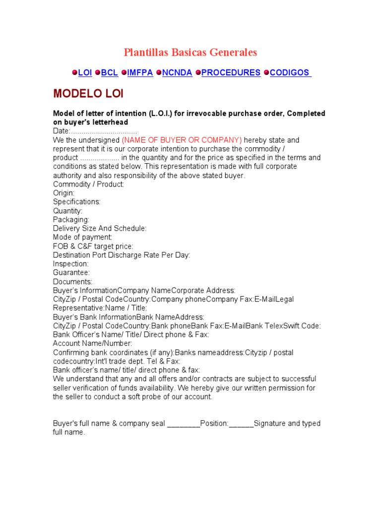 Modelo Loi: Plantillas Basicas Generales | PDF | Financial Transaction | Service Industries