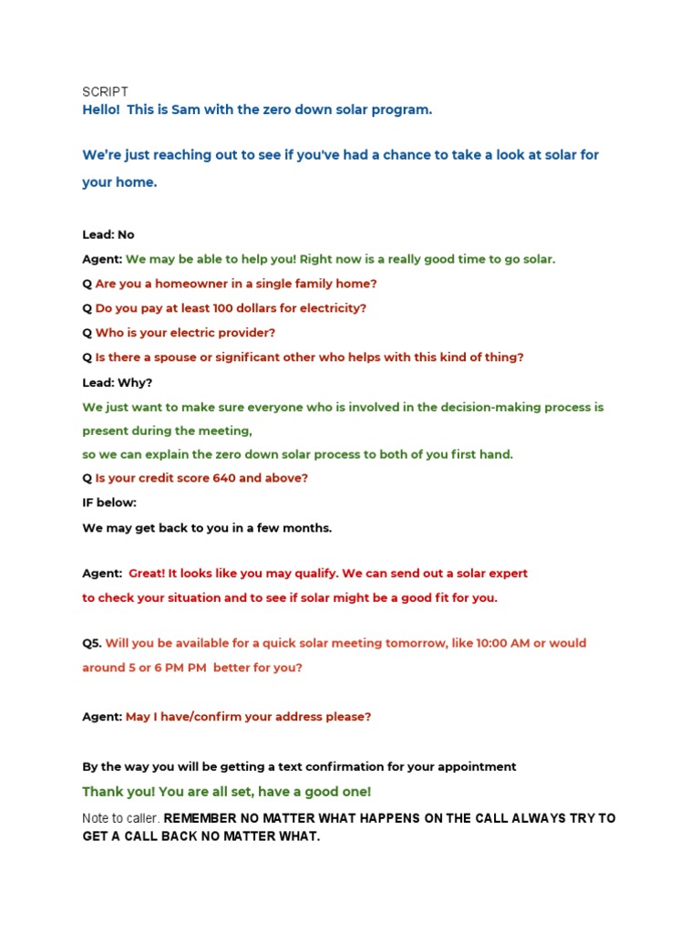 Zero Down Solar Program Script and Rules Updated | Download Free PDF ...