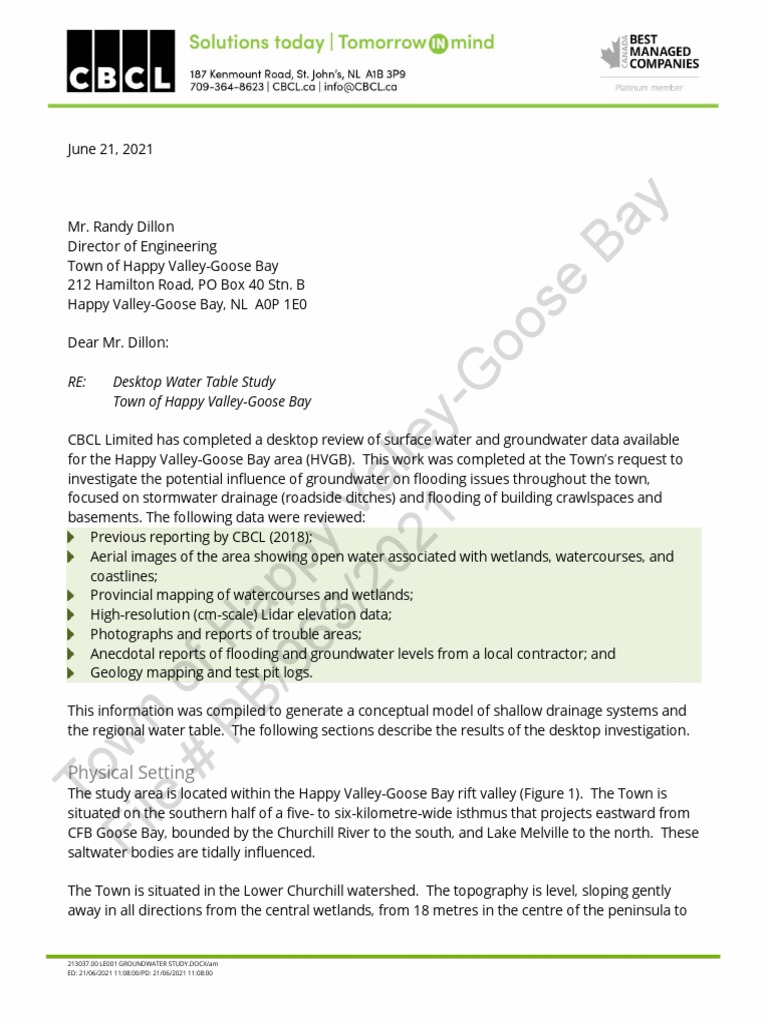 CBCL Groundwater Study - Report | PDF | Environmental Technology ...