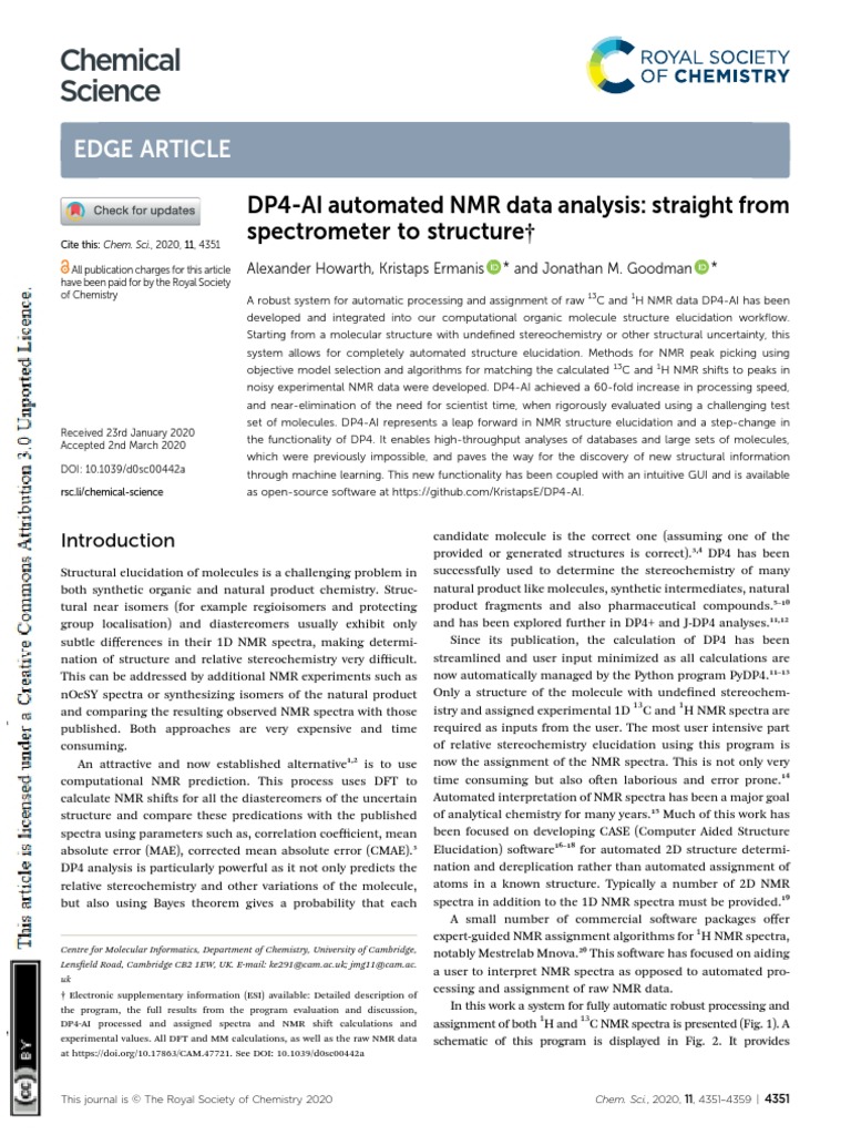 DP4-AI Automated NMR Data Analysis Straight From | PDF | Nuclear Magnetic Resonance | Spectral ...